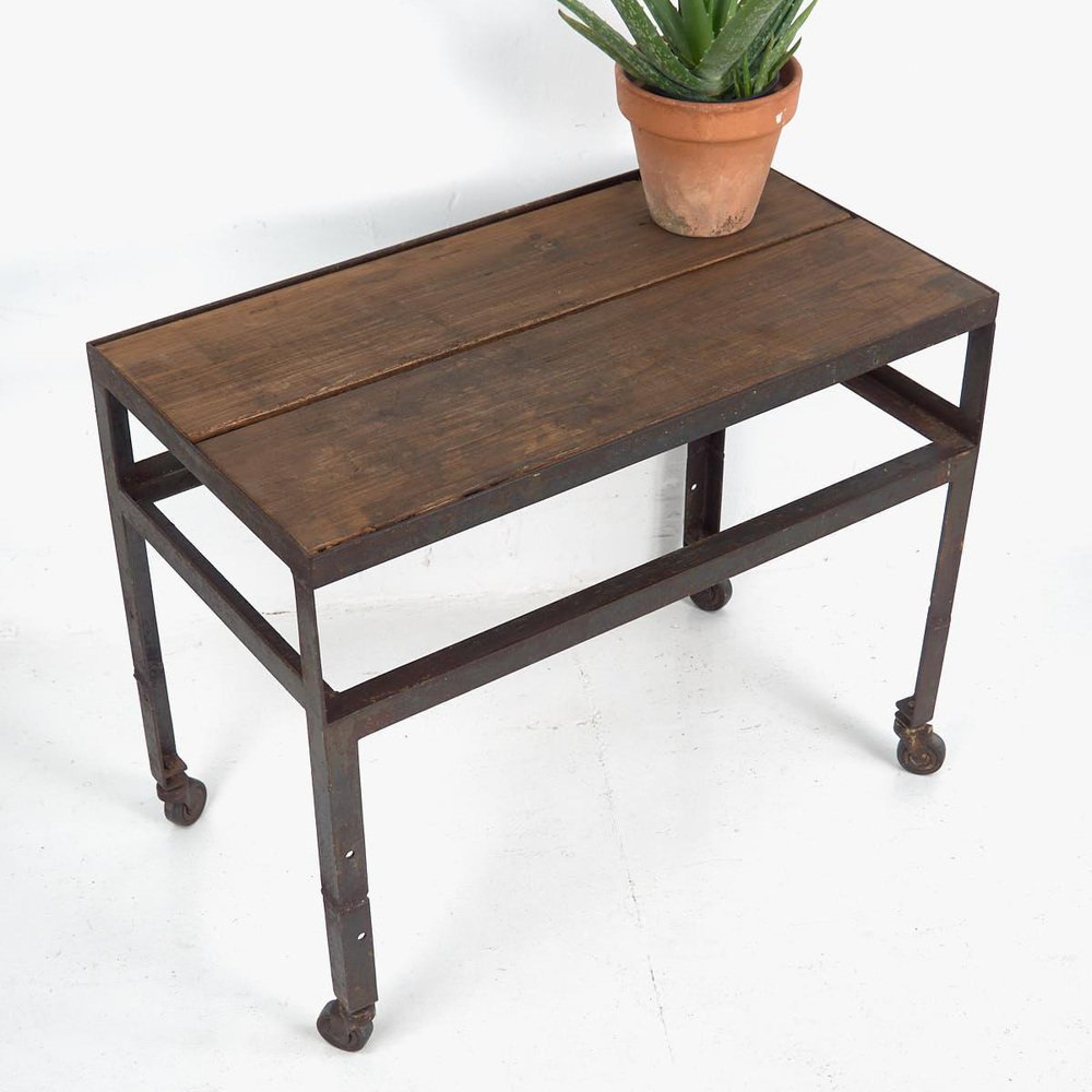 Industrial Style Side Table with Casters, 1920s for sale at Pamono