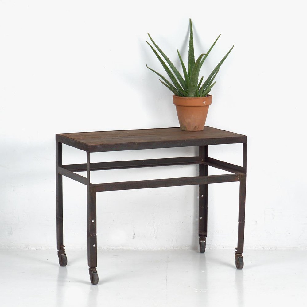 Industrial Style Side Table with Casters, 1920s for sale at Pamono