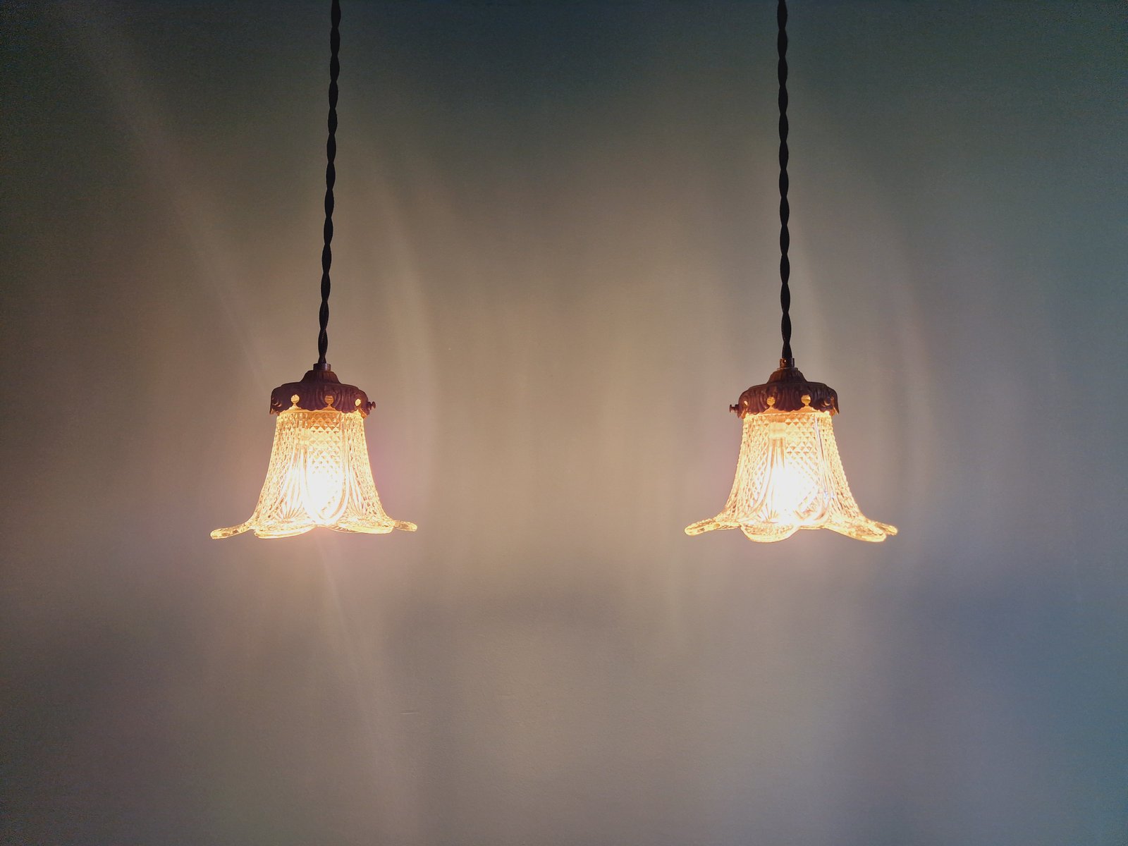 Art Deco Pendant Lights in Transparent Glass, 1920s, Set of 2 for sale ...