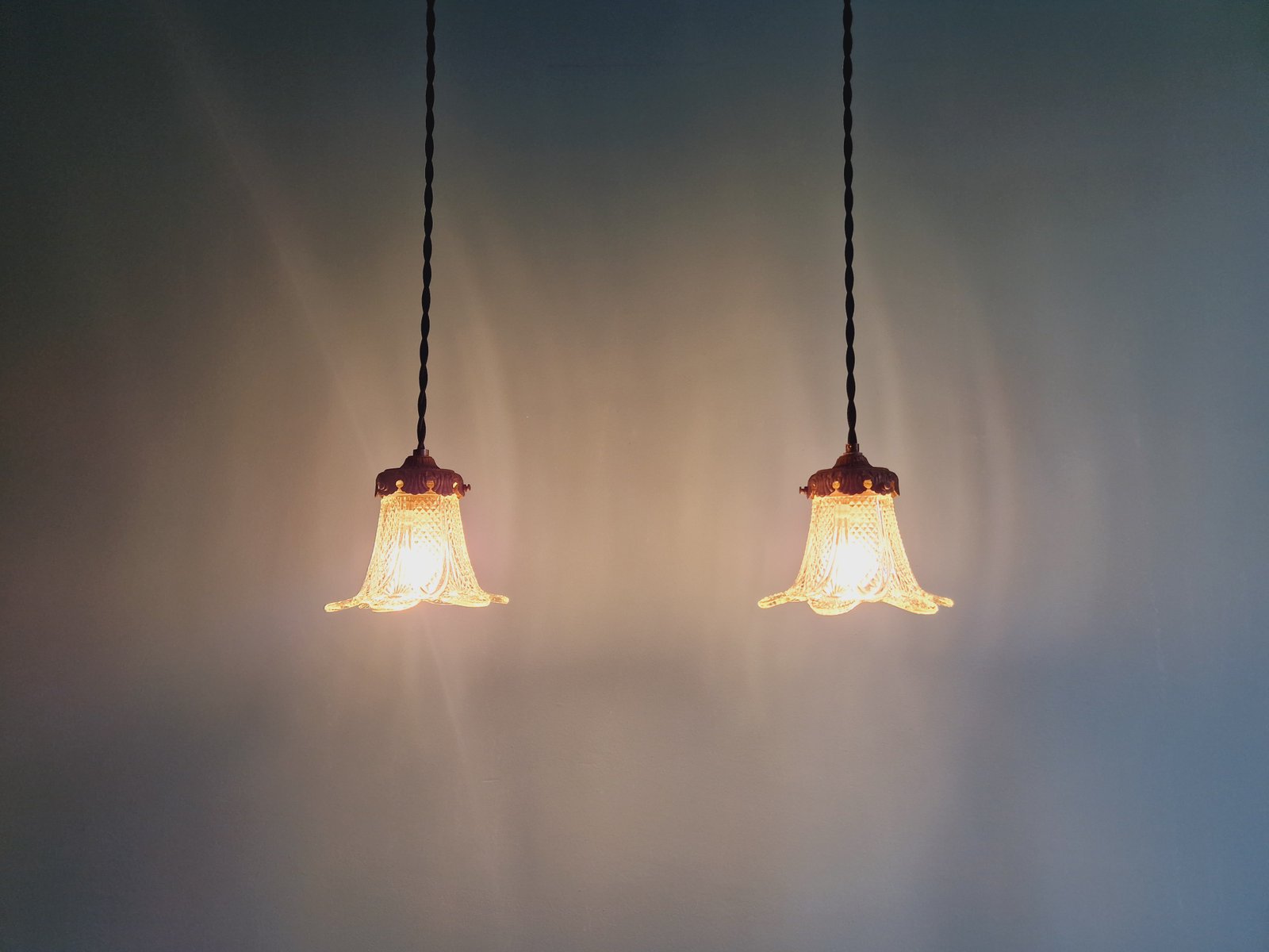 Art Deco Pendant Lights in Transparent Glass, 1920s, Set of 2 for sale ...