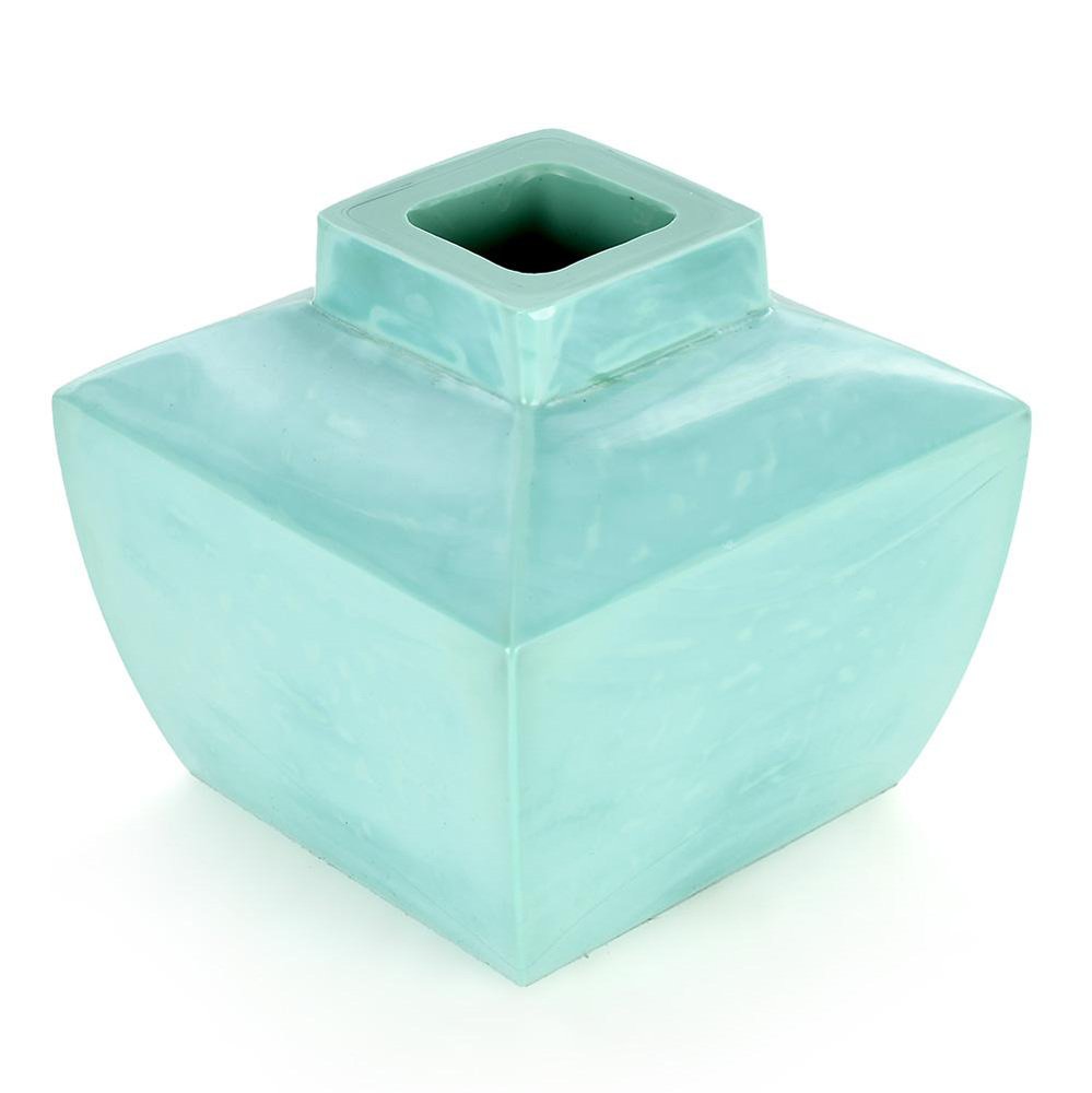 Square Turquoise Ceramic Vase for sale at Pamono