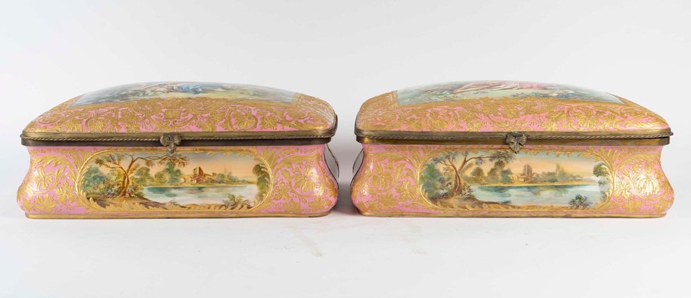 Napoleon III Period Porcelain Boxes with Brass Mounts from Sèvres, Set ...