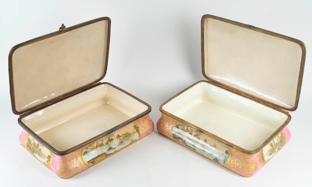 Napoleon III Period Porcelain Boxes with Brass Mounts from Sèvres, Set ...