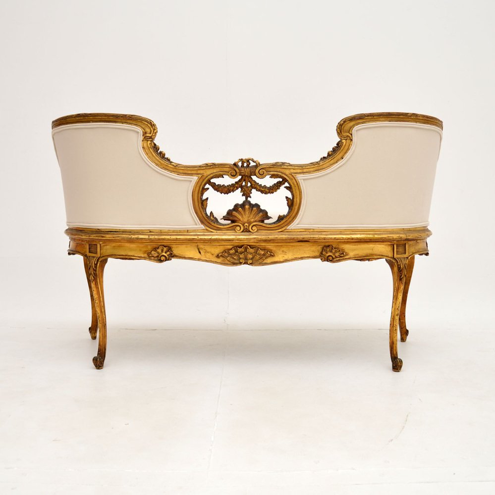 Antique French Carved Gilt Wood Settee, 1880s for sale at Pamono