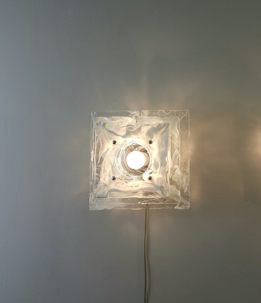 Vintage Wall Lamps in Transparent and White Murano Glass from Mazzega ...