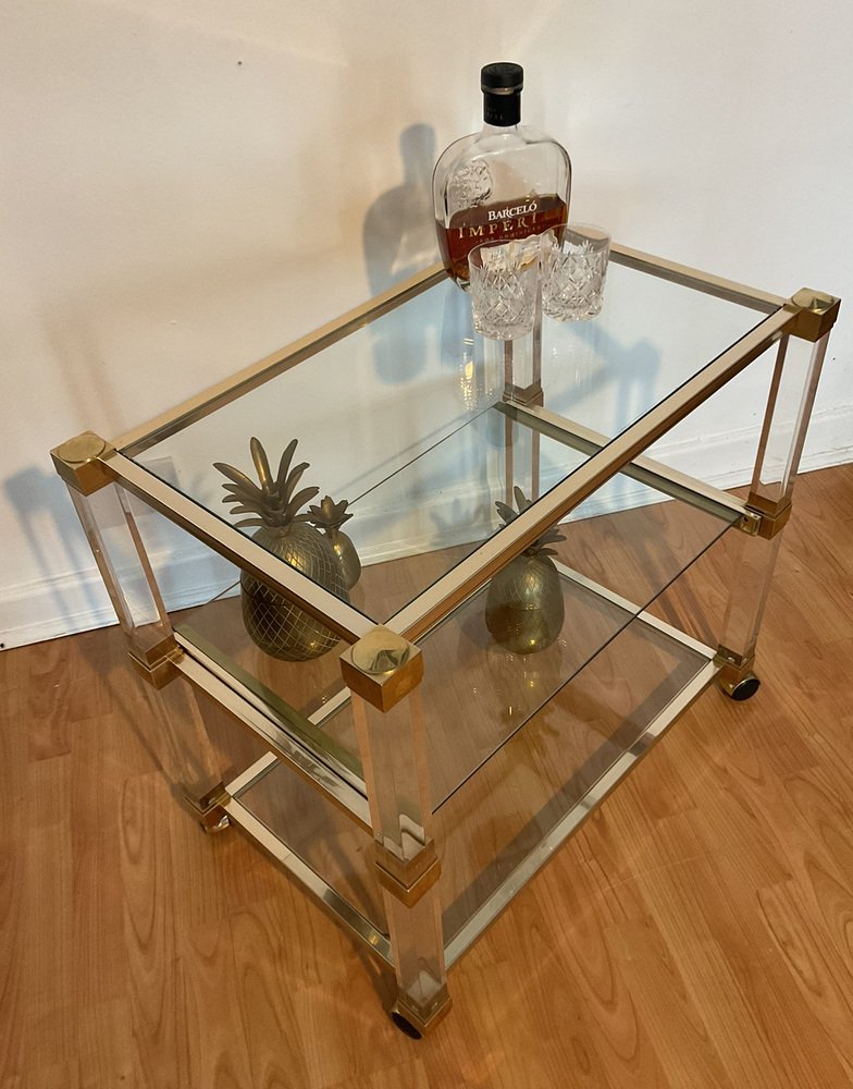 Art Deco Bar Trolley in Gold and Glass by Pierre Vandel, 1970s for sale ...