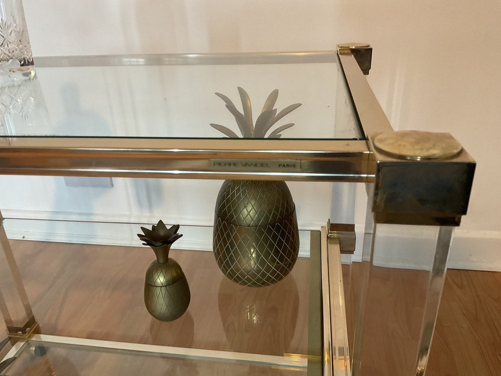Art Deco Bar Trolley in Gold and Glass by Pierre Vandel, 1970s for sale ...