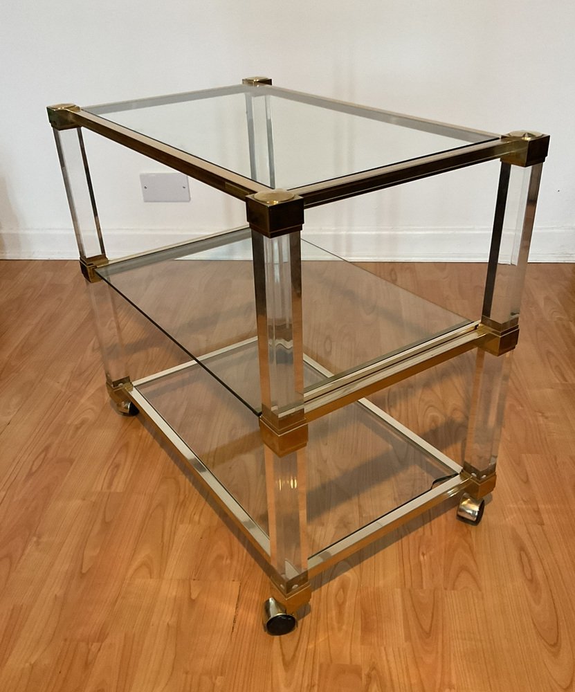 Art Deco Bar Trolley in Gold and Glass by Pierre Vandel, 1970s for sale ...