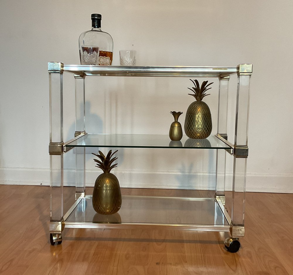 Art Deco Bar Trolley in Gold and Glass by Pierre Vandel, 1970s for sale ...