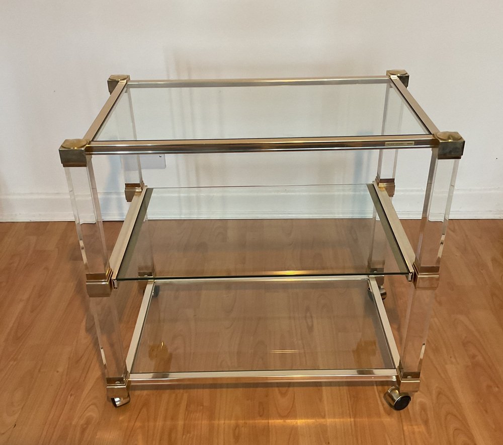 Art Deco Bar Trolley in Gold and Glass by Pierre Vandel, 1970s for sale ...