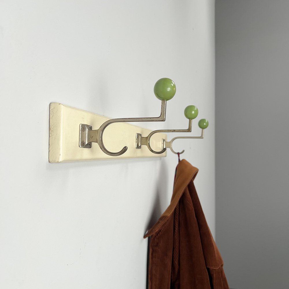 Small Coat Rack in White and Green, 1920s for sale at Pamono