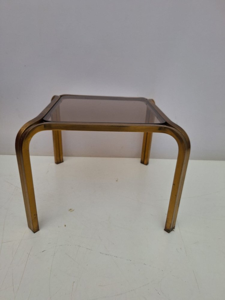 Coffee Table in Brass and Smoked Glass, 1960s for sale at Pamono