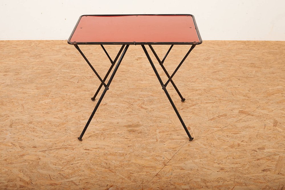 Folding Table in Tubular Steel Frame Painted Black, Pavatex Top with ...