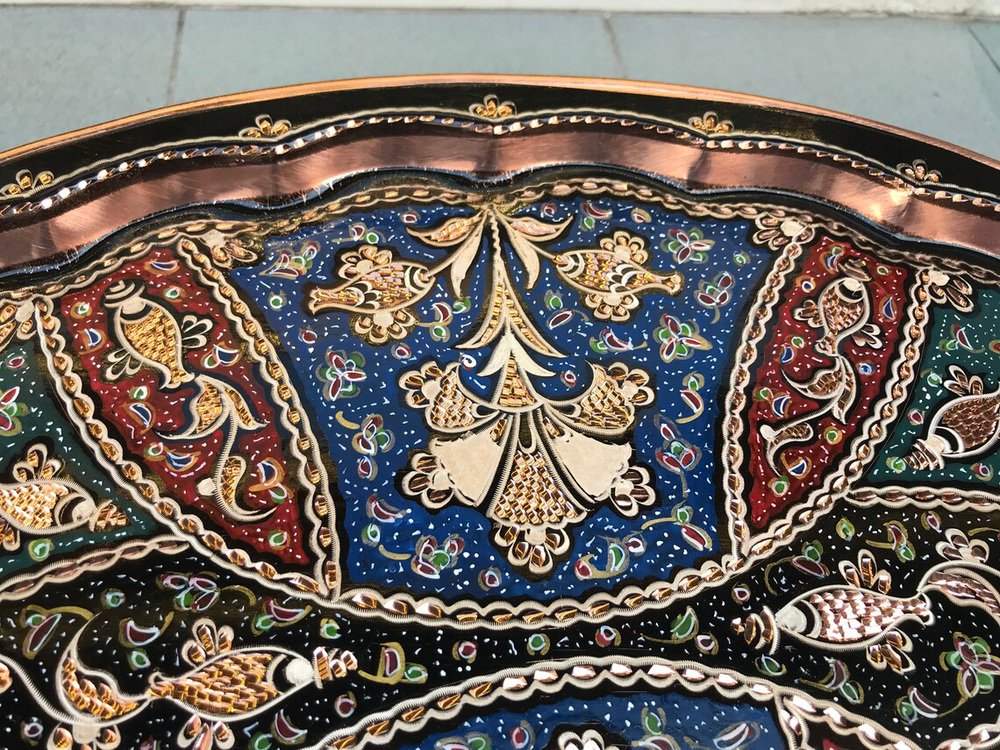 Hand Carved Copper Tray with Handles for sale at Pamono