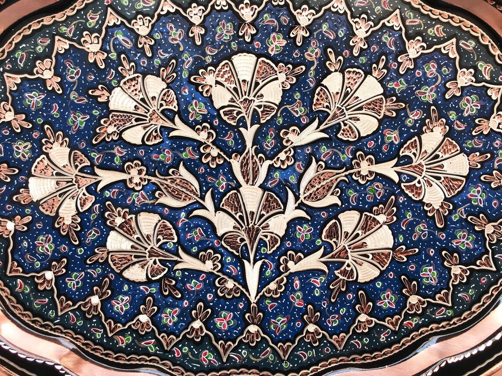 Hand Carved Clove Copper Serving Tray with Handles for sale at Pamono