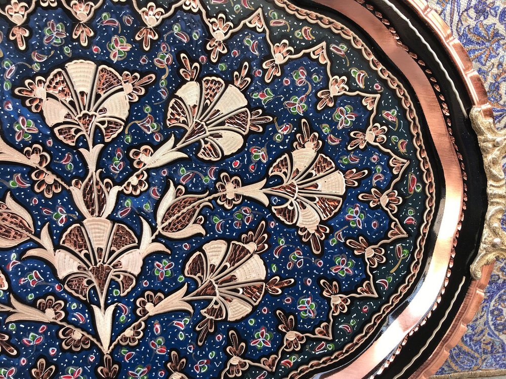 Hand Carved Clove Copper Serving Tray with Handles for sale at Pamono