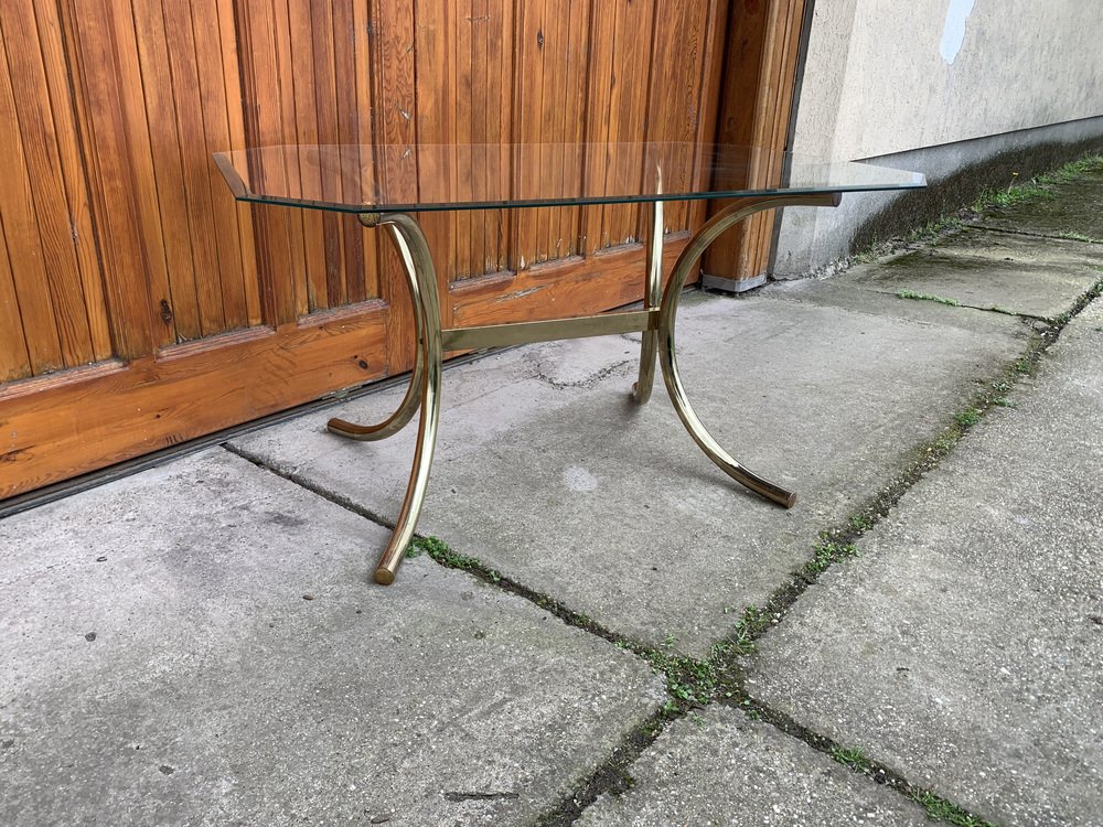 Brass and Glass Dining Table, Italy, 1970s for sale at Pamono