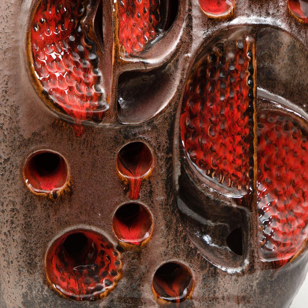 Fat Lava Brown Red Ceramic Table Lamp, 1960 for sale at Pamono