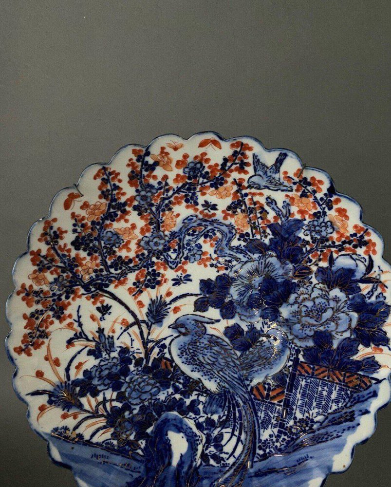 Imari Japan Polylobed Plate Decorated with Birds on White Background ...