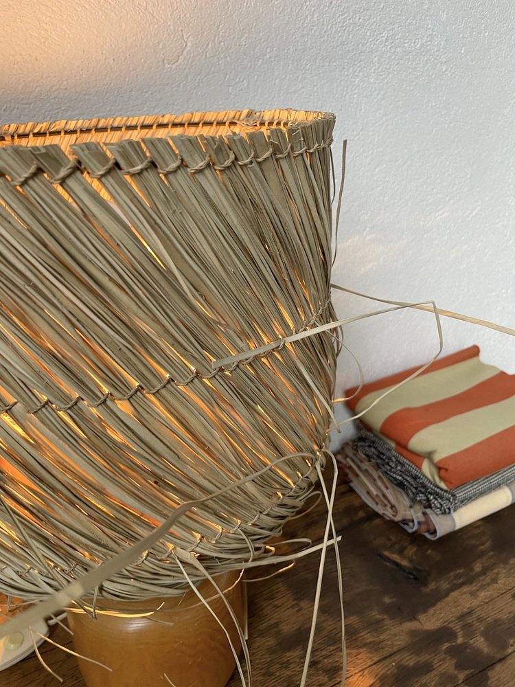 Vintage Wood and Straw Lamp, 1950s for sale at Pamono