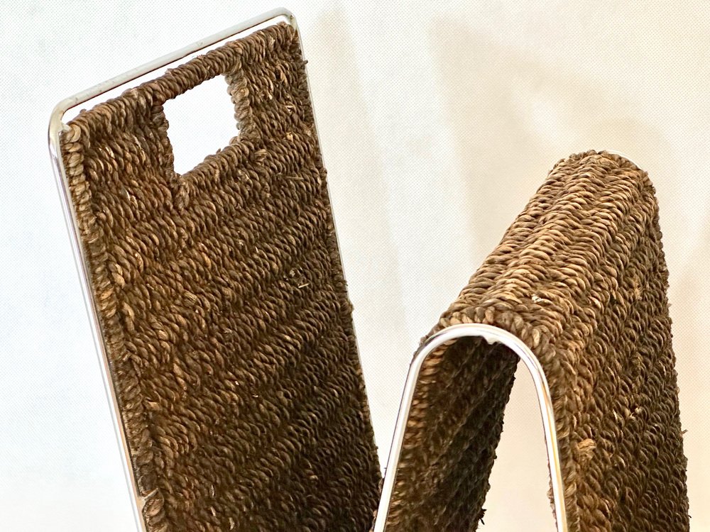 Seagrass with Steel Frame Magazine Rack, 1970s for sale at Pamono