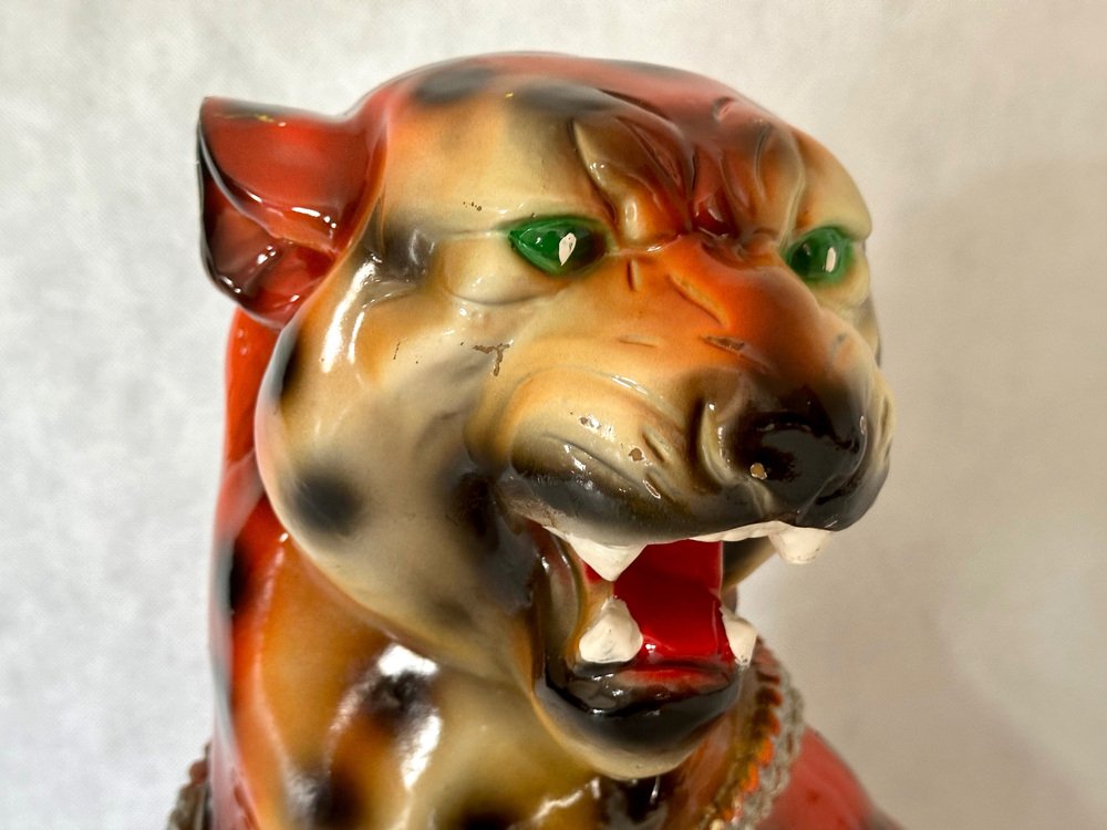 Large Vintage Italian Tiger Statue in Resin, 1970s for sale at Pamono