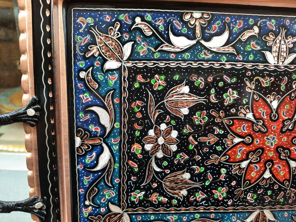Bohemian Hand Made Floral Engraved Service Tray with Handles for sale ...