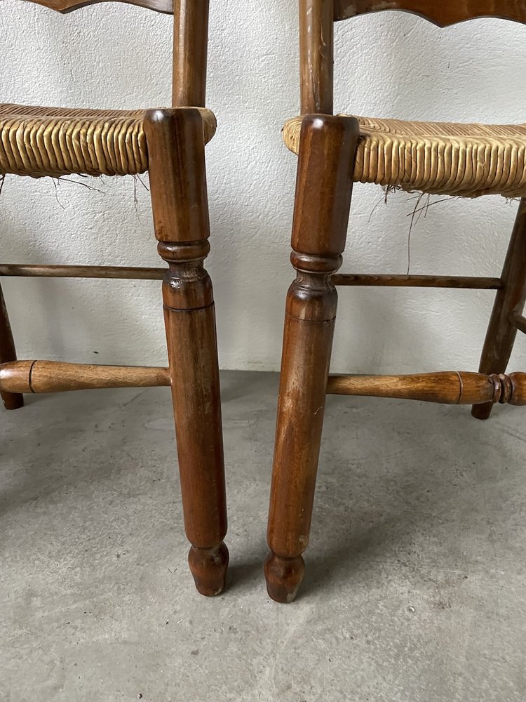 Vintage Oak and Straw Chairs, 1950s, Set of 5 for sale at Pamono