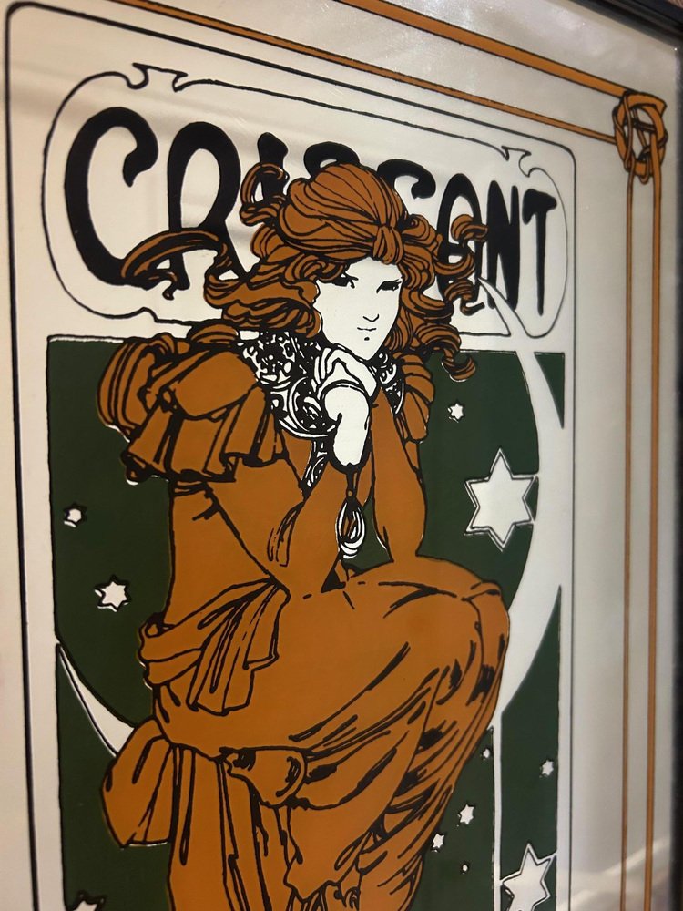 Mirror with Drawing by Alphonse Mucha, 1970s for sale at Pamono