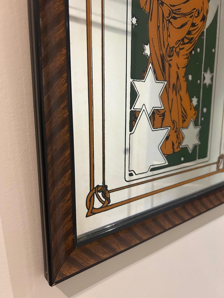 Mirror with Drawing by Alphonse Mucha, 1970s for sale at Pamono