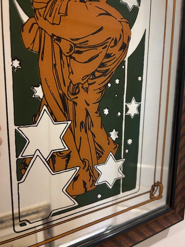 Mirror with Drawing by Alphonse Mucha, 1970s for sale at Pamono