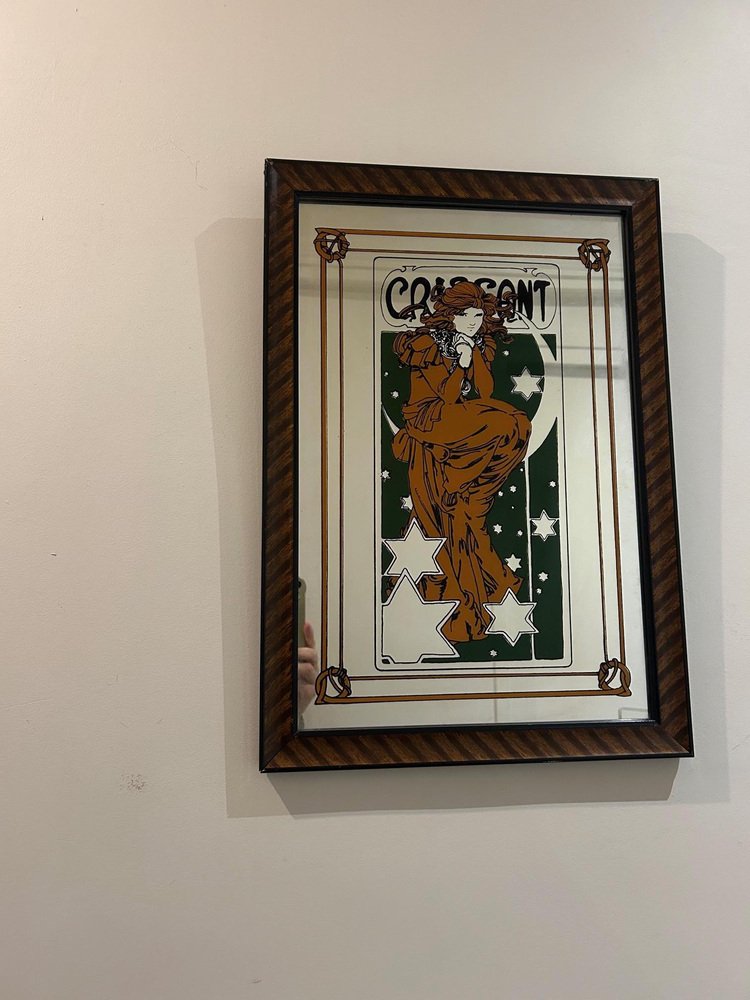 Mirror with Drawing by Alphonse Mucha, 1970s for sale at Pamono