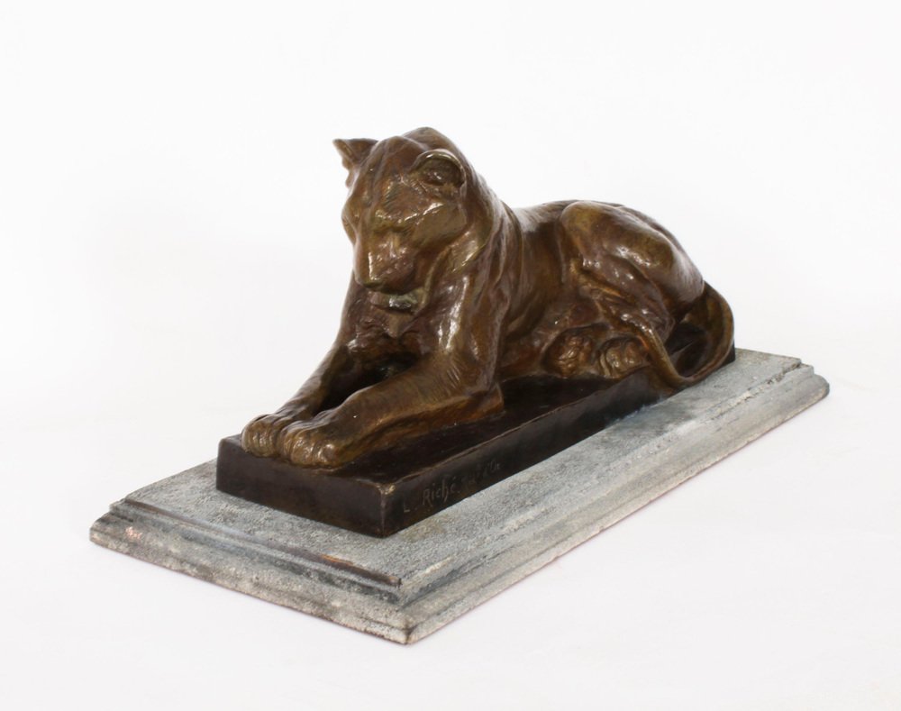 Louis Riche, Antique Sculpture of Lioness, Early 20th Century, Bronze ...