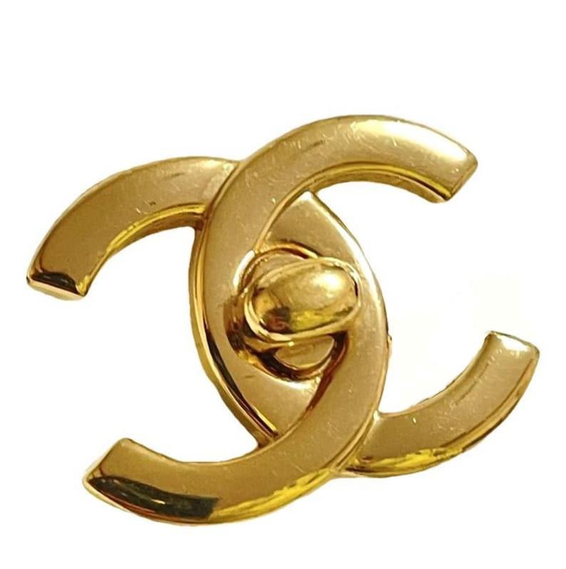 Vintage Golden Turn Lock CC Pin Brooch from Chanel for sale at Pamono
