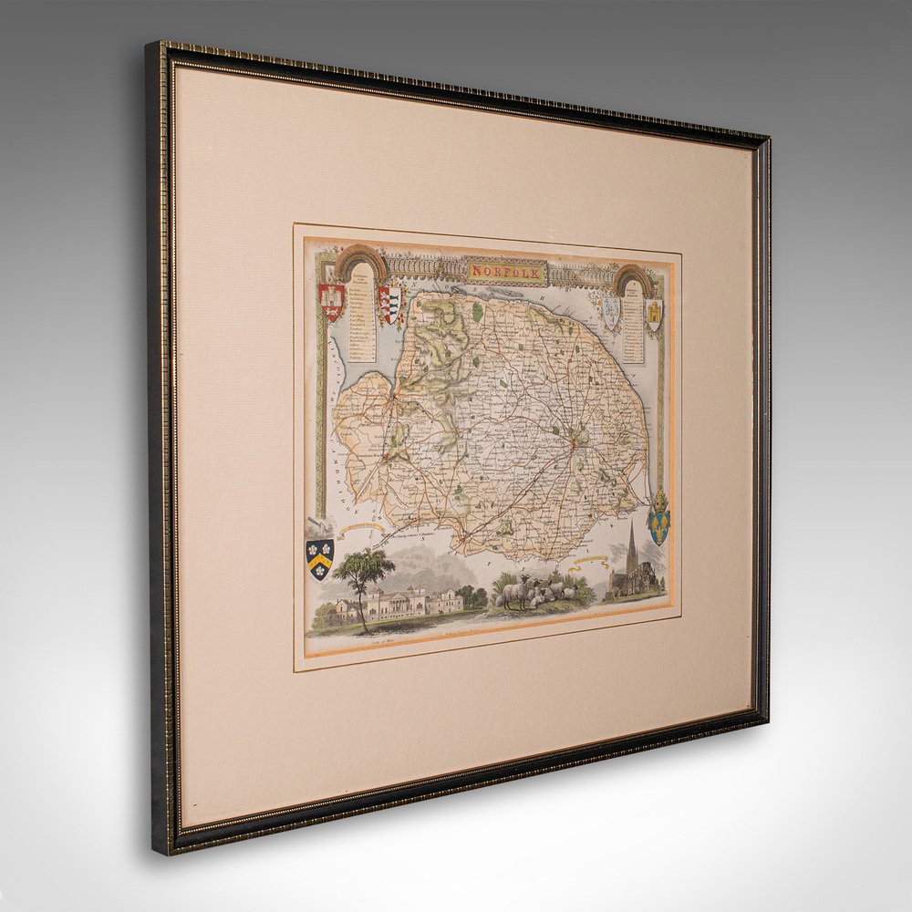 Antique English Framed County Map for sale at Pamono