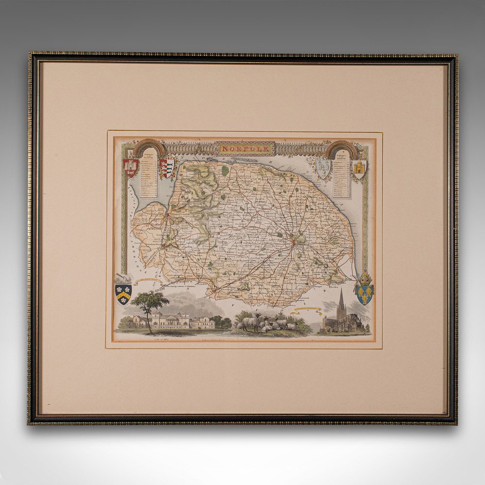 Antique English Framed County Map for sale at Pamono