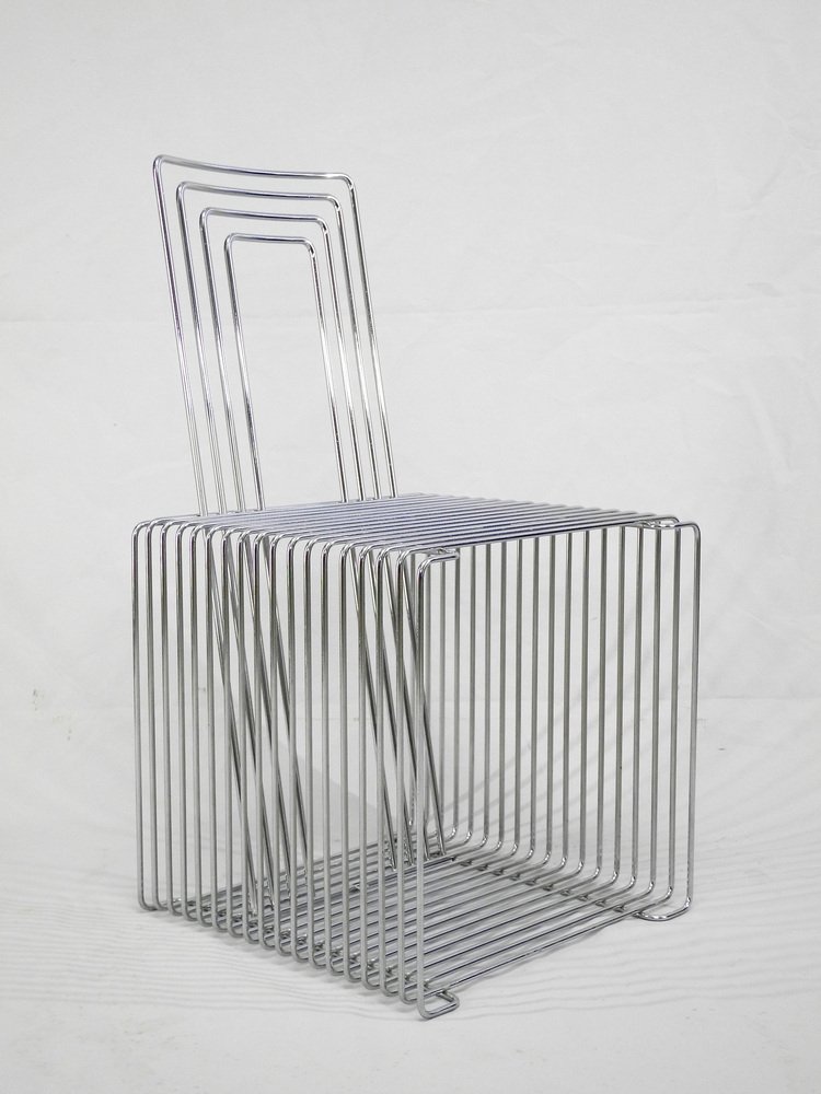 Set of Wire Cube Chairs with Insertable Backrests attributed to Verner ...