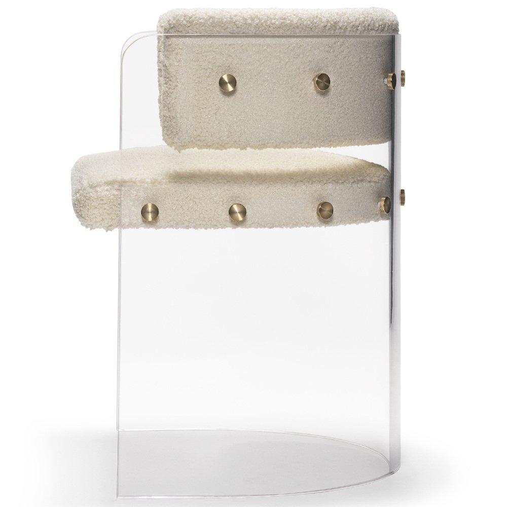 Brass Detailed and Cream Boucle Anhele Glamour Dining Chair by Egg ...