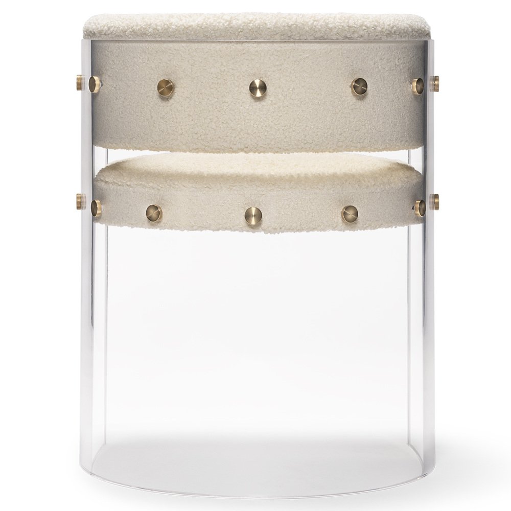 Brass Detailed and Cream Boucle Anhele Glamour Dining Chair by Egg ...