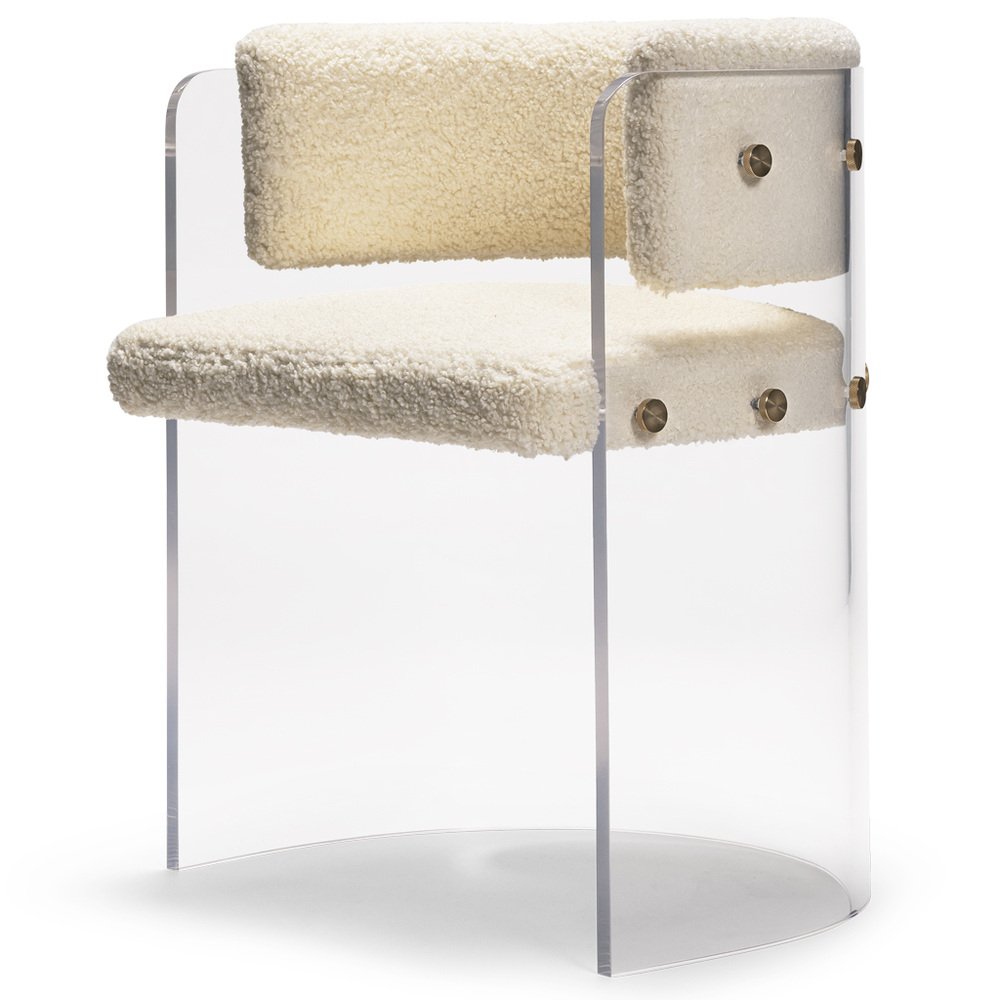 Brass Detailed and Cream Boucle Anhele Glamour Dining Chair by Egg ...