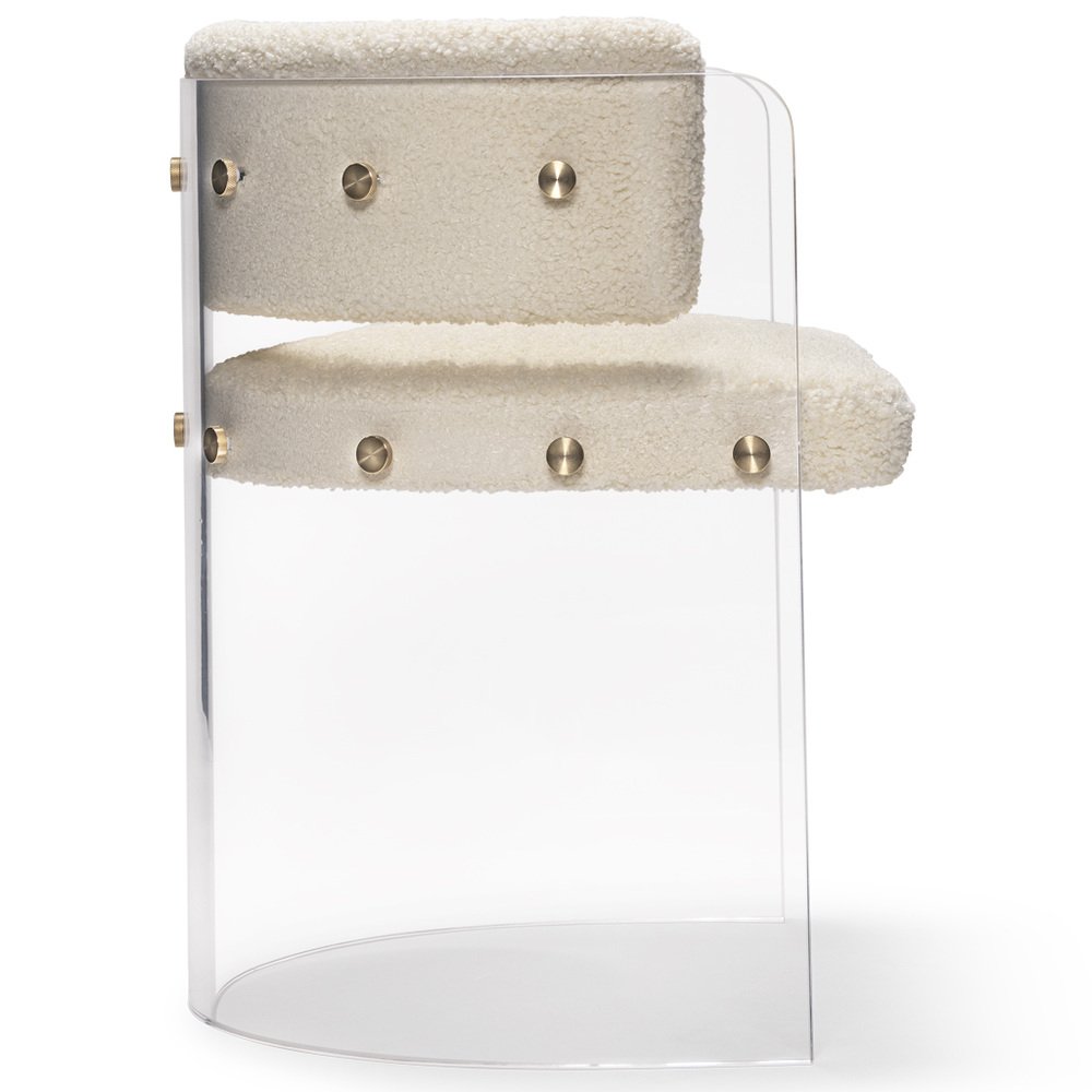 Brass Detailed and Cream Boucle Anhele Glamour Dining Chair by Egg ...