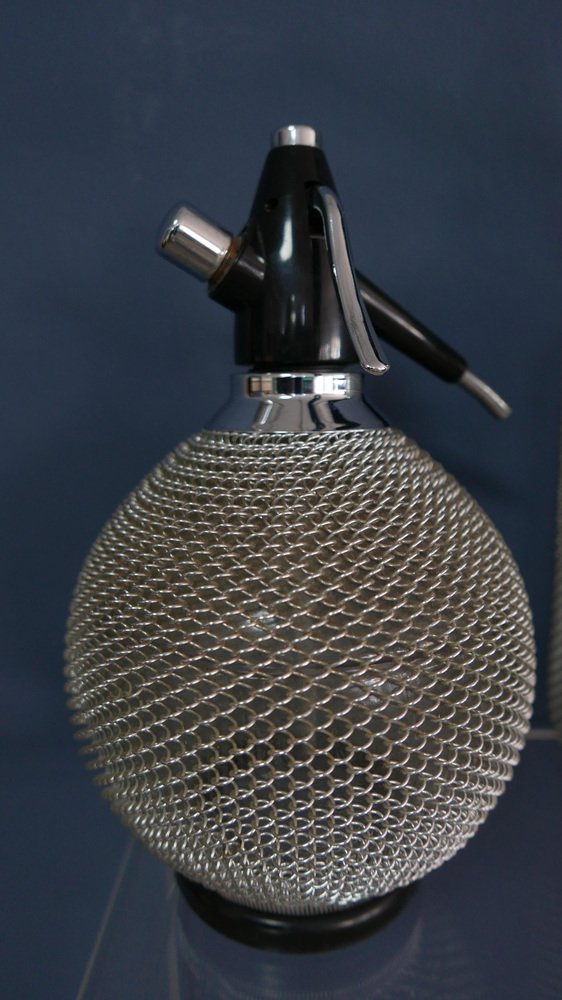 Round Glass & Metal Mesh Soda Bar-Syphons from Merkuria Kovocas, 1950s ...