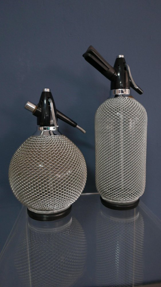Round Glass & Metal Mesh Soda Bar-Syphons from Merkuria Kovocas, 1950s ...