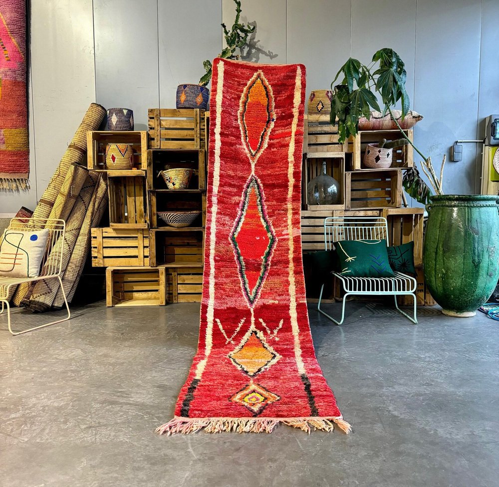 Moroccan Traditional Red Berber Runner Rug, 2000s for sale at Pamono