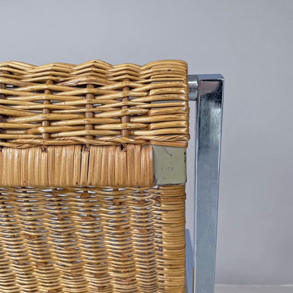 Italian Rattan and Chromed Metal Armchair attributed to Lyda Levi ...