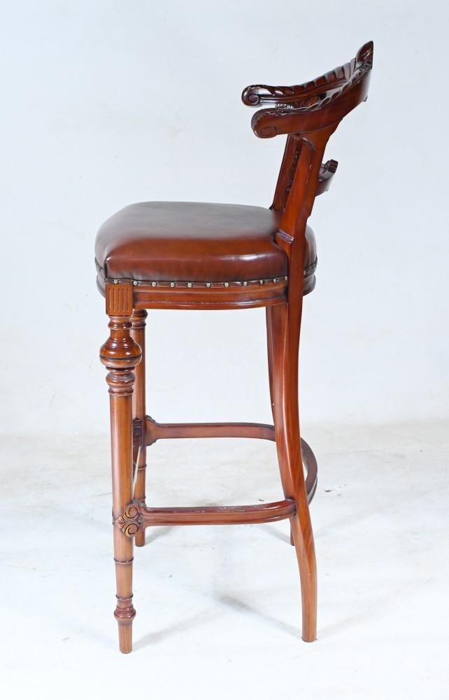 Victorian Revival Bar Stool in Leather Seat for sale at Pamono