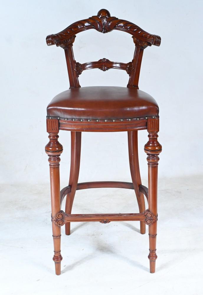 Victorian Revival Bar Stool in Leather Seat for sale at Pamono