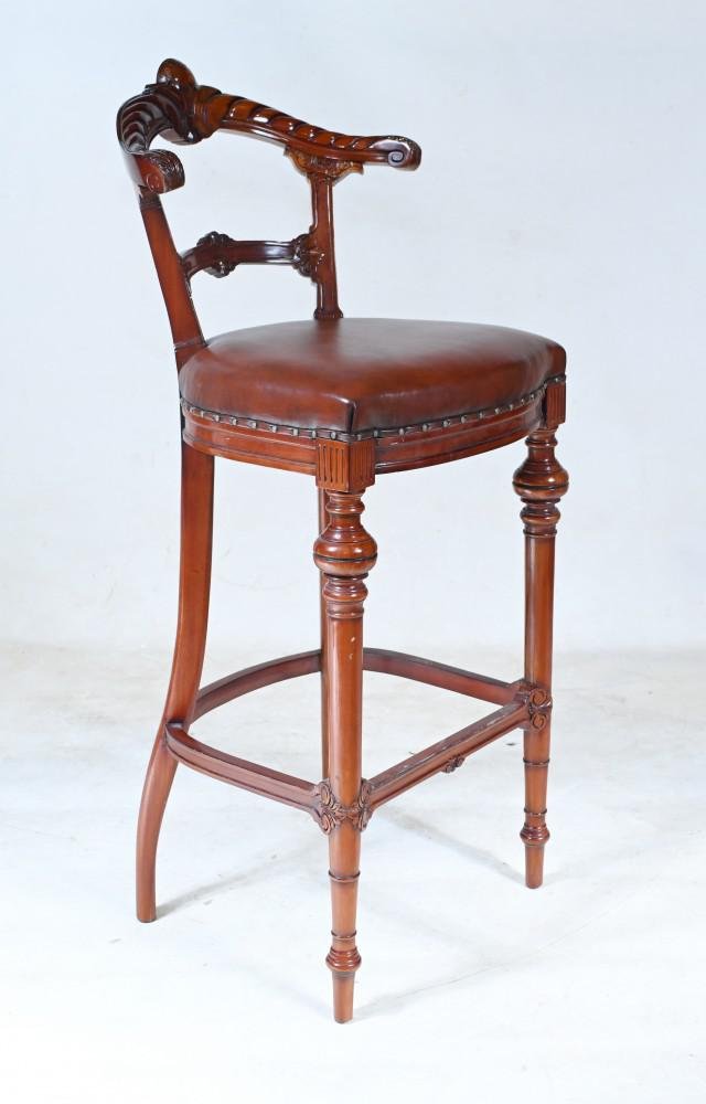 Victorian Revival Bar Stool in Leather Seat for sale at Pamono