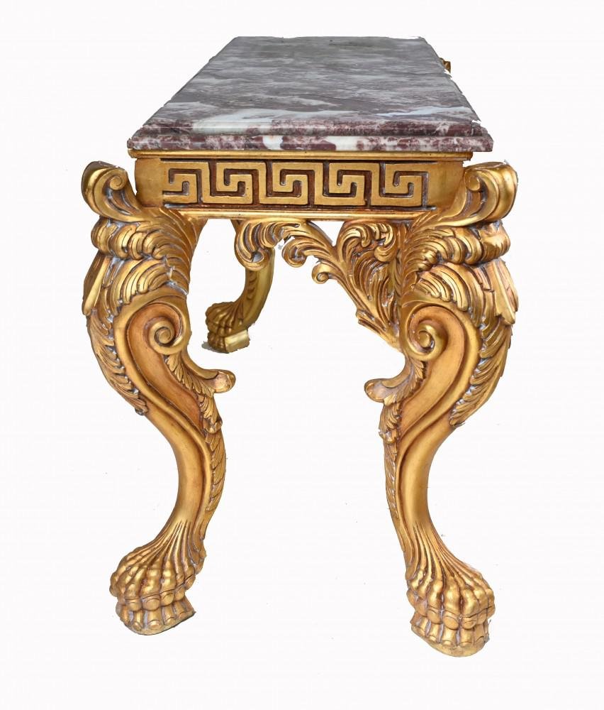 Baroque Italian Gilt Console Table in Breccia Marble for sale at Pamono