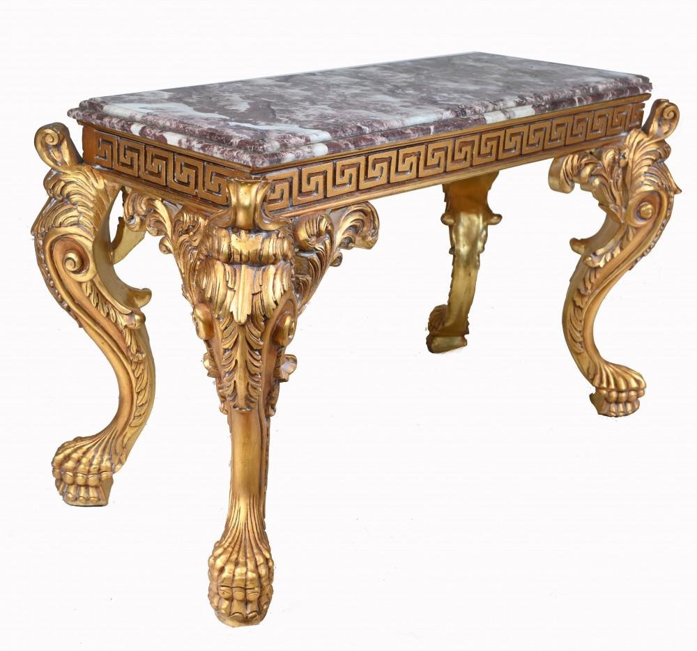 Baroque Italian Gilt Console Table in Breccia Marble for sale at Pamono